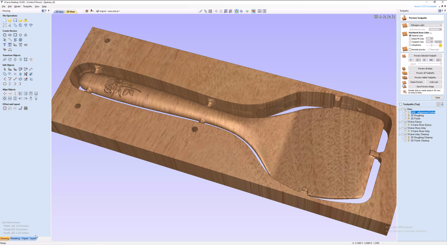 Spatula with Wood Inlay – CNC Plans – Vectric VCarve file, PDF directions, and STL Model ...